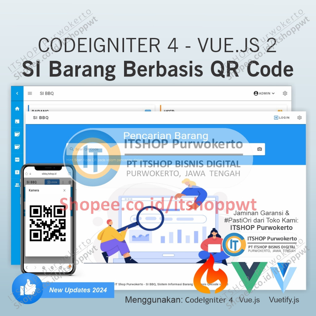 Jual Source Code Codeigniter 4 Aplikasi Web Sistem Informasi Barang Berbasis Qr Code Ci4 Vuejs