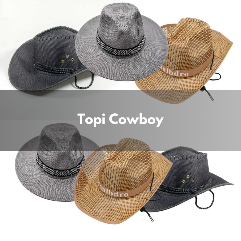 Jual TRFF Topi Koboi Cowboy Pria Wanita dengan Brim Lebar untuk ...
