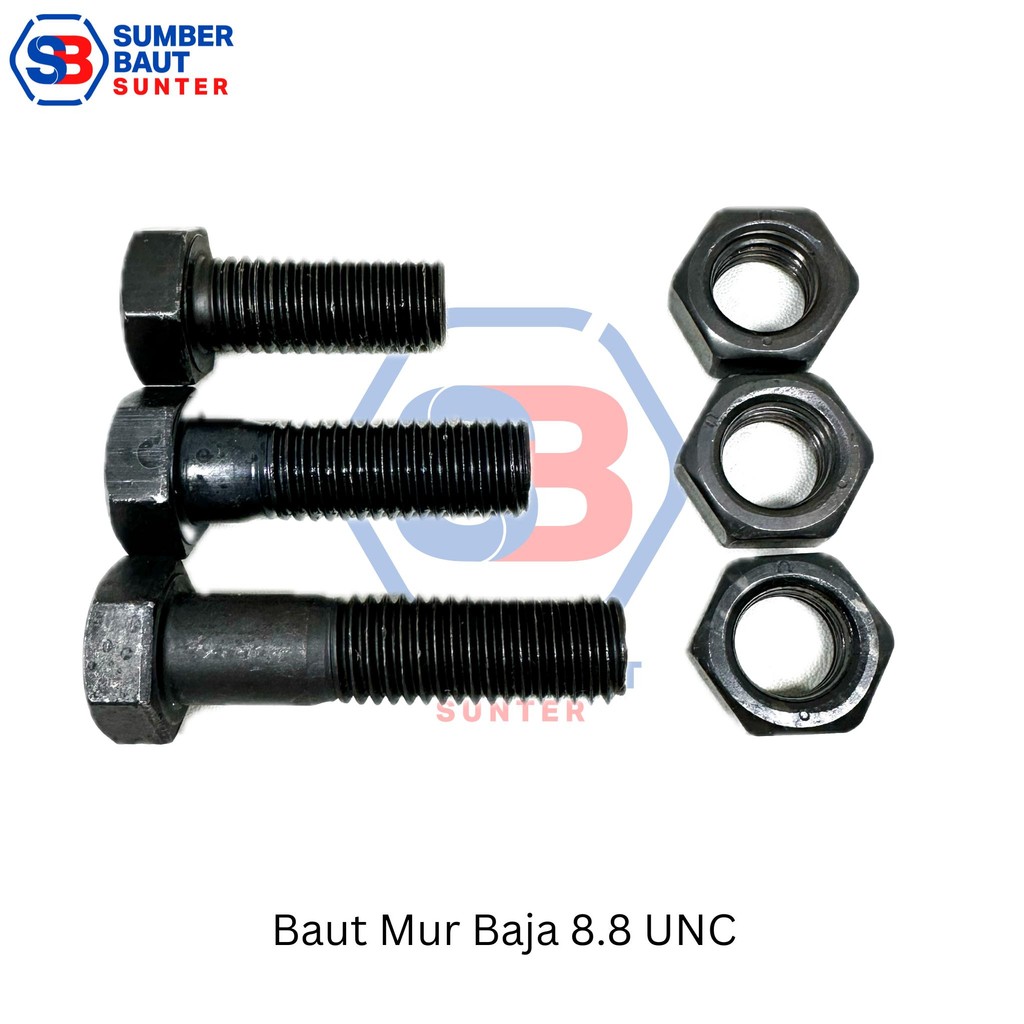 Jual 3/8" x 4 1/2" Baut Mur Hexagon Baja 8.8 Hitam UNC Kunci 14 Drat Kasar | Shopee Indonesia