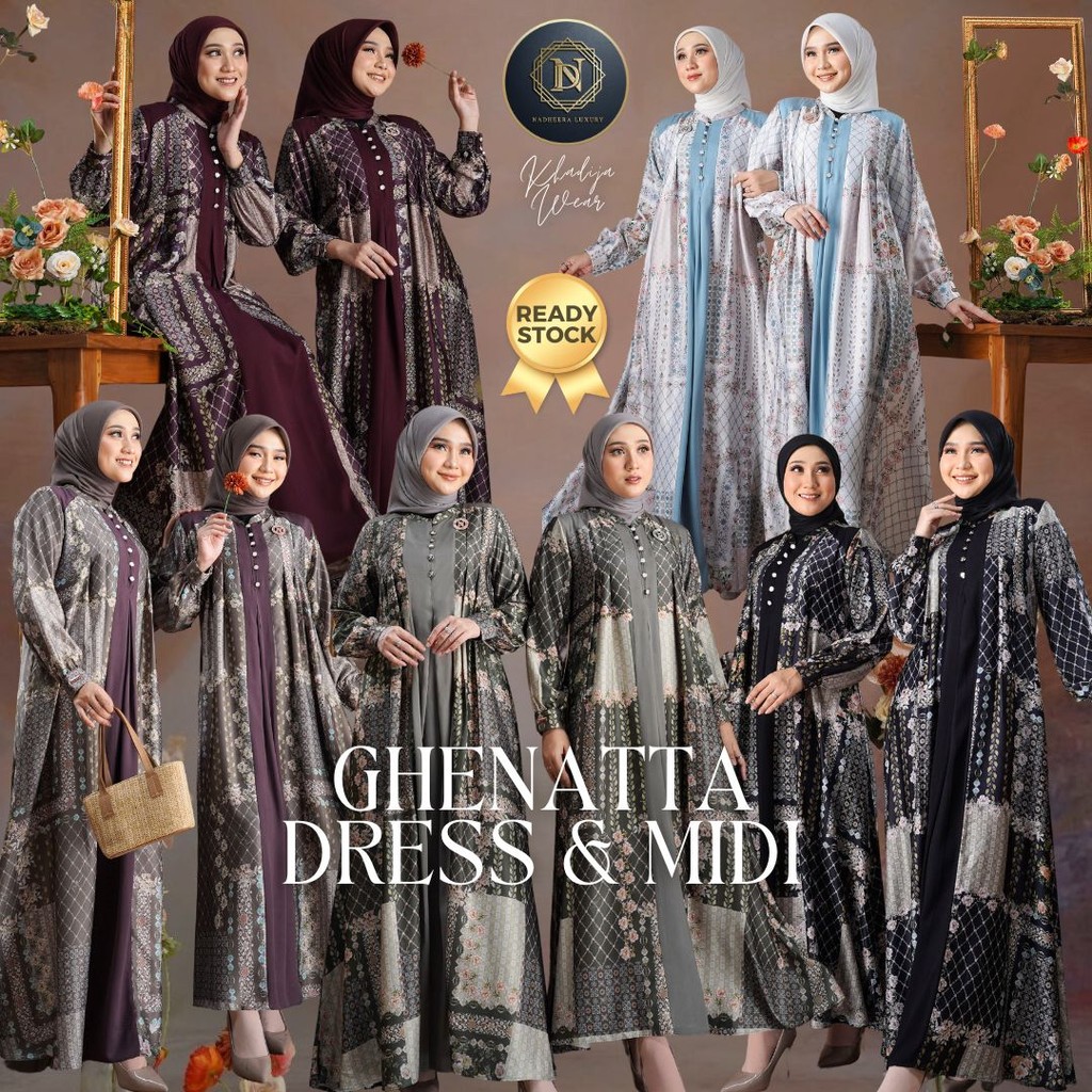Jual [BISA COD] GHENATTA SERIES NADHEERA LUXURY DRESS MIDI RAYON SILK SP MEWAH MOTIF GHENATA ...