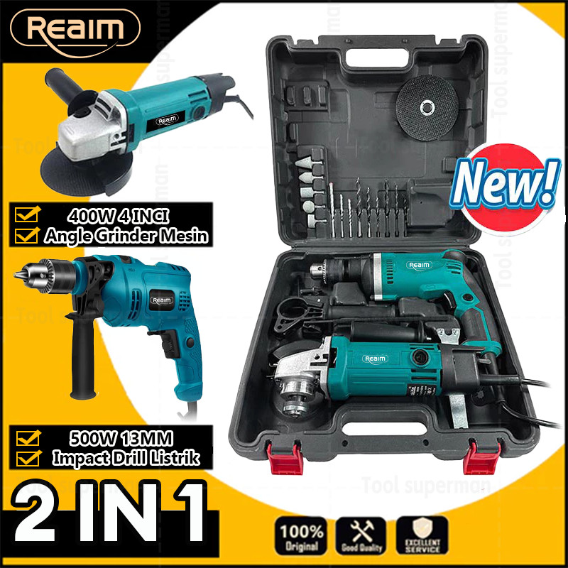 Jual Reaim Mesin Gerinda Tangan dan Mesin Bor Listrik 13mm 2 in 1 Bor Paket Gerinda Power Tools ...