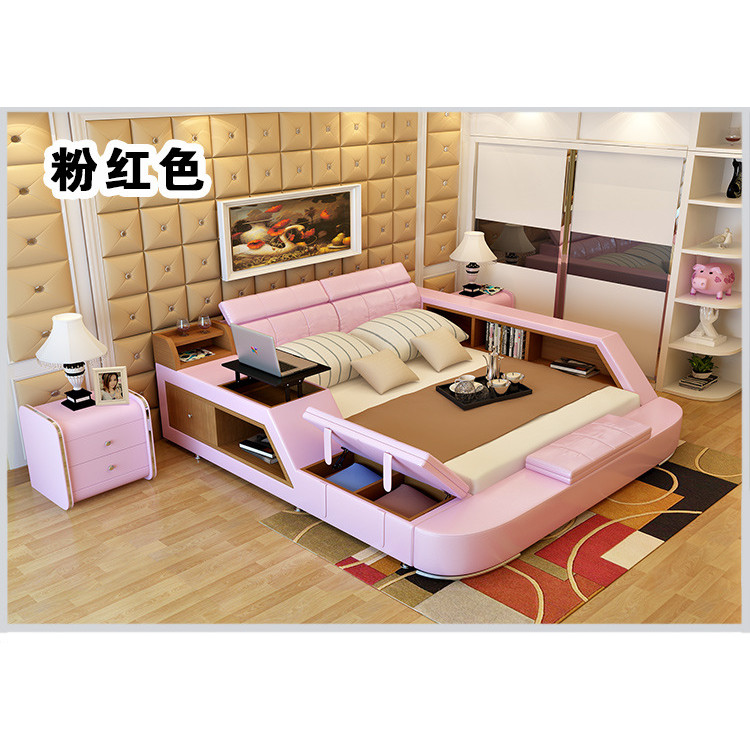 Jual real Genuine leather bed frame Modern Soft Beds with storage Home ...
