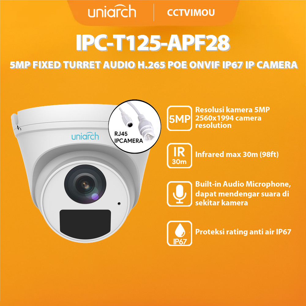 Jual UNIARCH IPC-T125-APF28 5MP FIXED TURRET AUDIO H.265 POE IP67 IP CAMERA | Shopee Indonesia