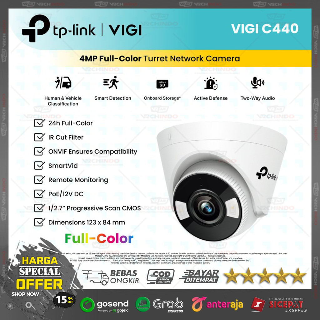 Jual TP-Link VIGI C440 4MP | CCTV Full Color with Audio Colorvu Turret Bullet Network Camera ...