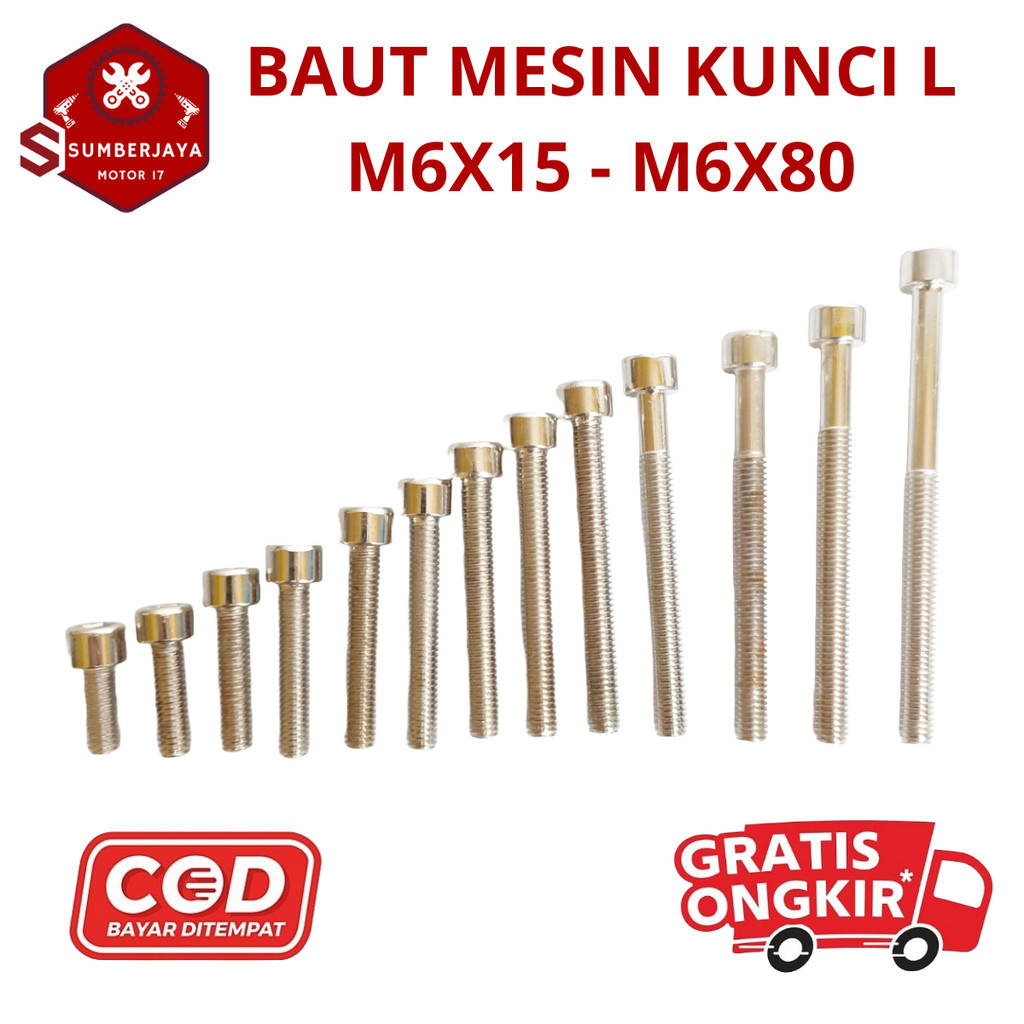 Jual Baut Kunci L M6 / Baut Tanam Mesin Sepeda Motor Ukuran M6 6x15-6x80 Original motor | Shopee ...