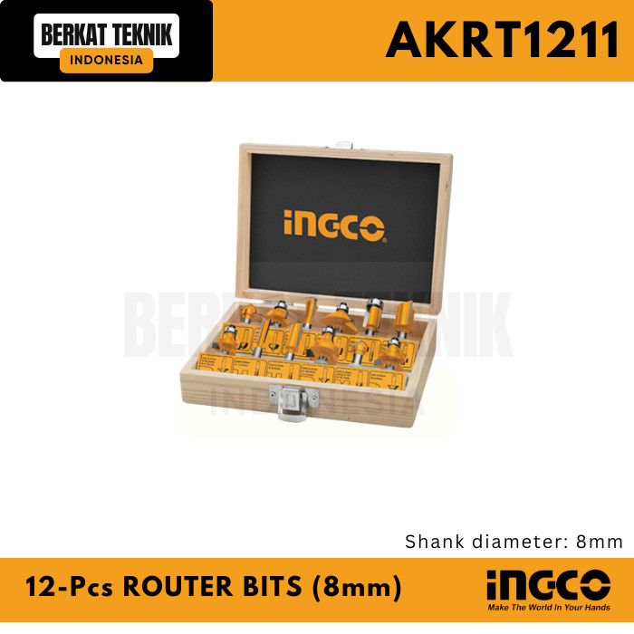 Jual 12-Pcs Router Bits (8mm) - Mata Mesin Router Profil Kayu - INGCO ...
