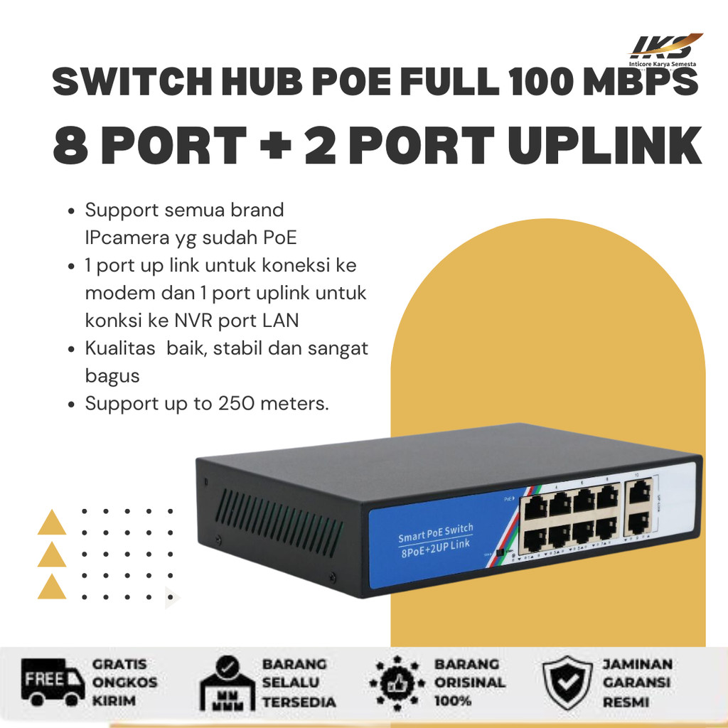 Jual Switch Hub PoE 8 Port + 2 Port Uplink 100 Mbps Full PoE Port ...