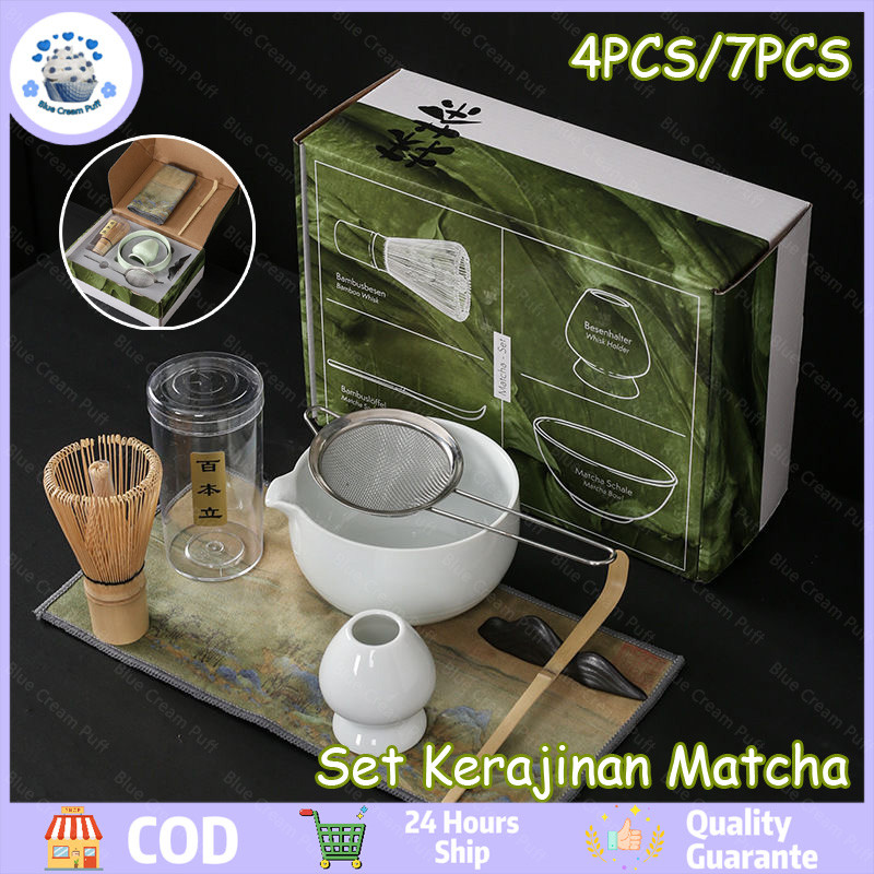 Jual 4 pcs / 7 pcs Set Kerajinan Mangkuk Keramik Matcha / Pengaduk ...