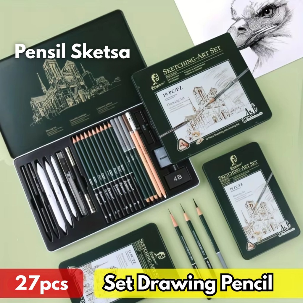 Jual 27pcs Giorgione Set Drawing Pencil Pensil Sketsa Sketch Tin Box ...