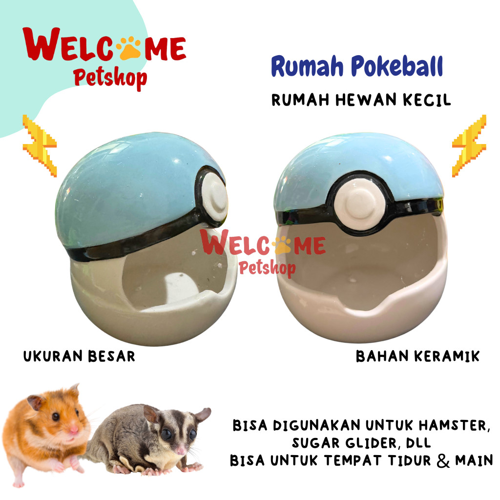 Jual Pokeball Rumah Keramik Hamster Pokemon Lucu Sugar Glider Besar ...