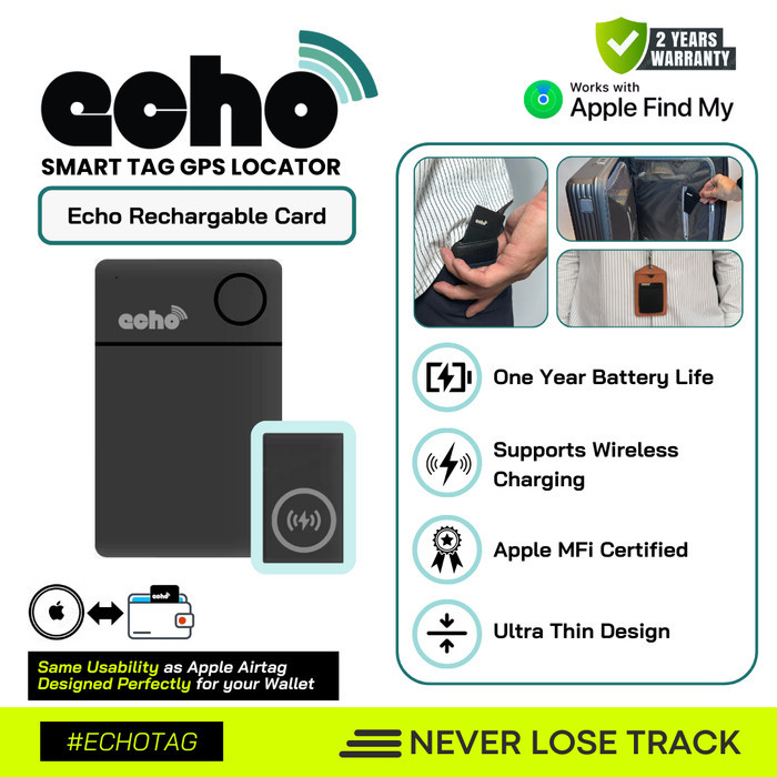 Jual Echo Smart Tag GPS Tracking Device (Rechargeable Card) – AirTag Alternative (Fully ...