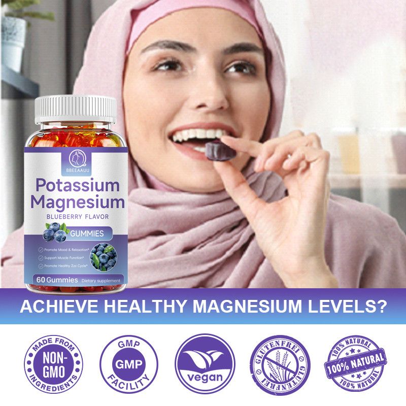 Jual BBEEAAUU Potassium Magnesium Gummies 400mg Promote Mood ...