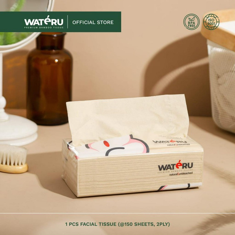 Jual Wateru Premium Bamboo Unbleached Facial Tissue 150 Sheets 3 Ply ...