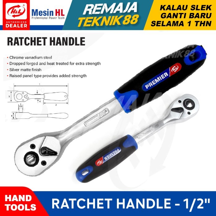 Jual Stang Kunci Sok RATCHET HANDLE 1/2" Gagang Kunci Sok HL PREMIER Pegangan Racet Sock 1/2 ...