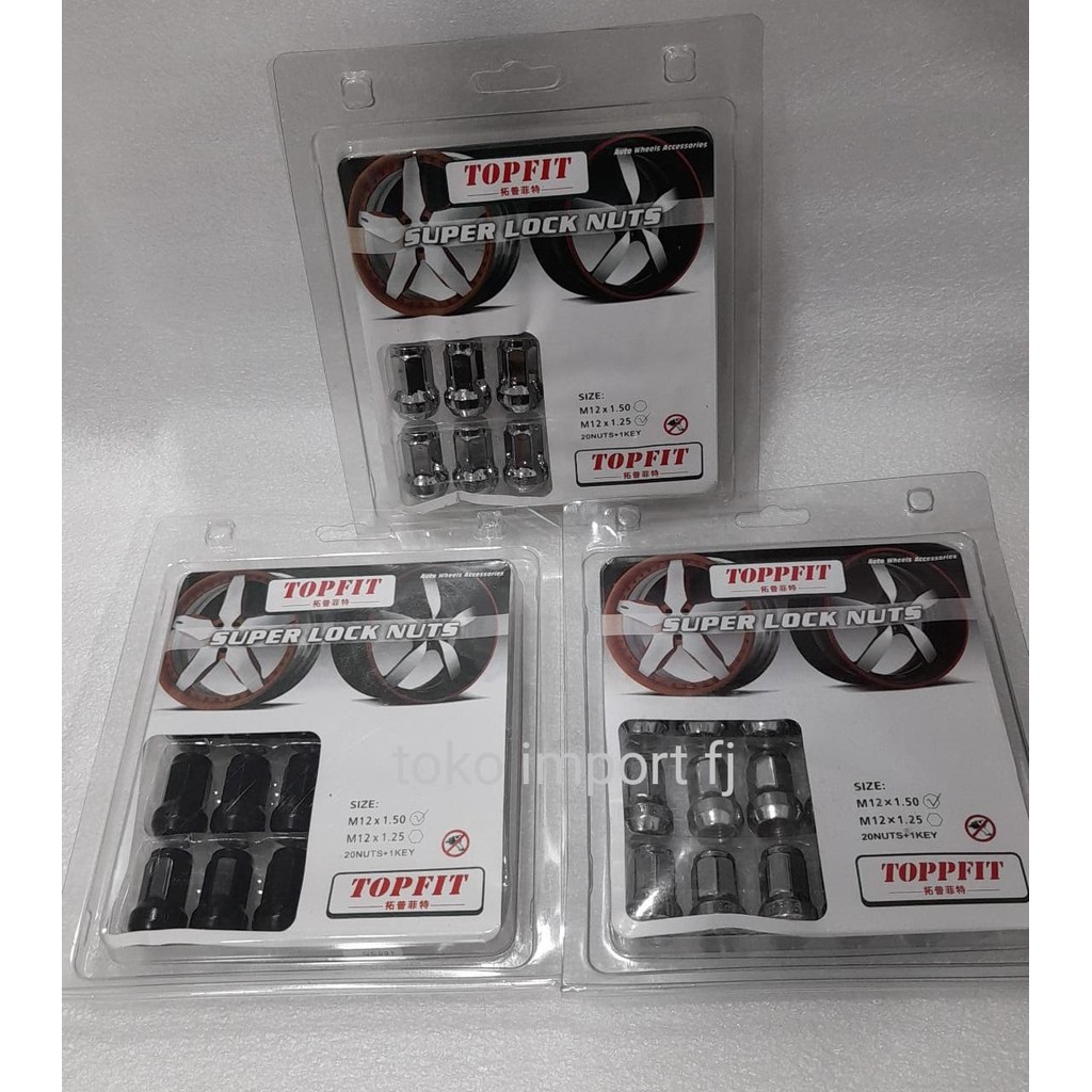 Jual Baut Roda Topfit Mur Toppfit 1.25mm Lock Nuts 1.5mm Silver Black ...