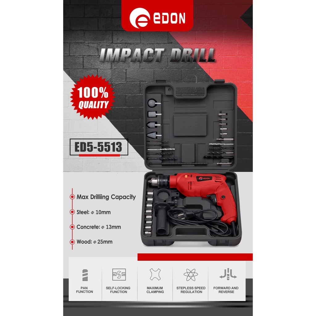 Jual TISERA - EDON ED5-5513 Mesin Bor Tembok Besi Kayu Set Koper 13 Mm ...