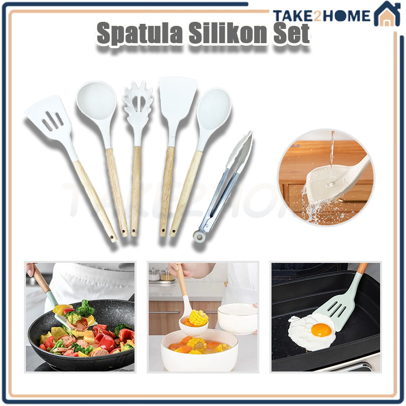 Jual Spatula Silikon Set 6pcs/Sutil Silicone Kitchen Set/Peralatan ...