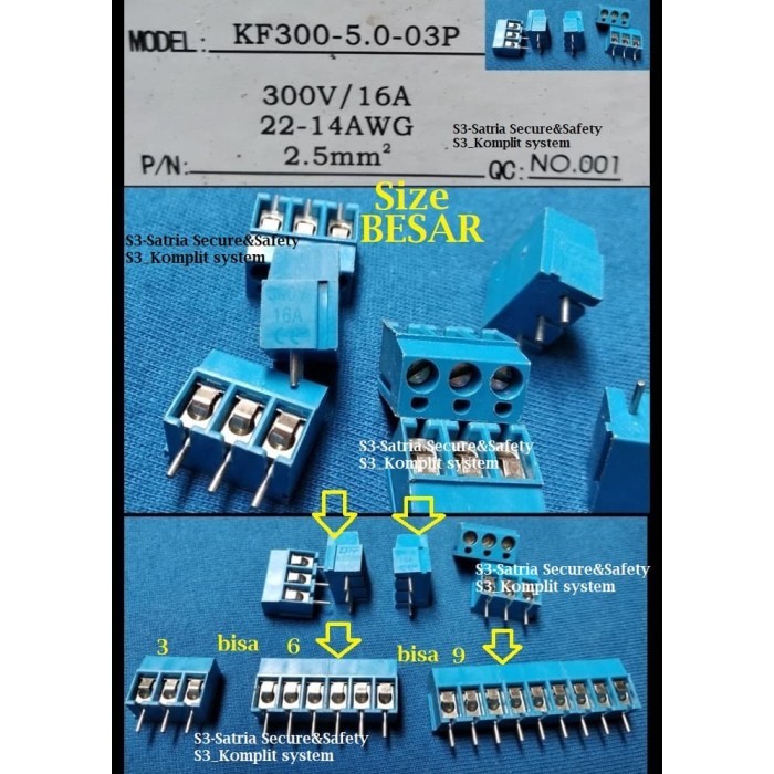 Jual Besar 3P KF300 Terminal Blok PCB Rustin 3 Pin P bisa jadi 6 konektor | Shopee Indonesia