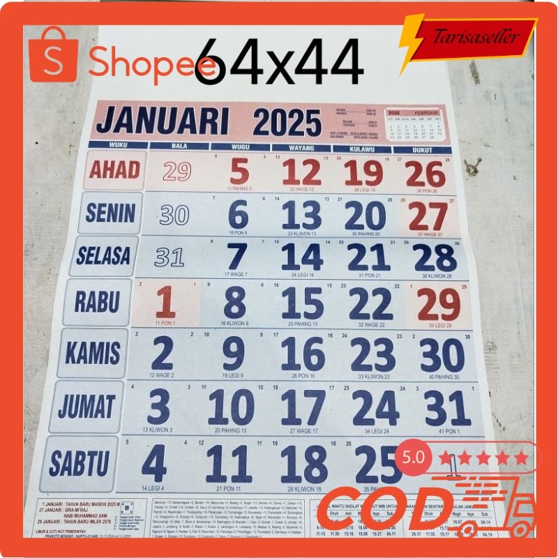 Jual TSS Kalender Almanak Dinding 2025 Besar Isi 12 Lembar Ukur 38x53 ...