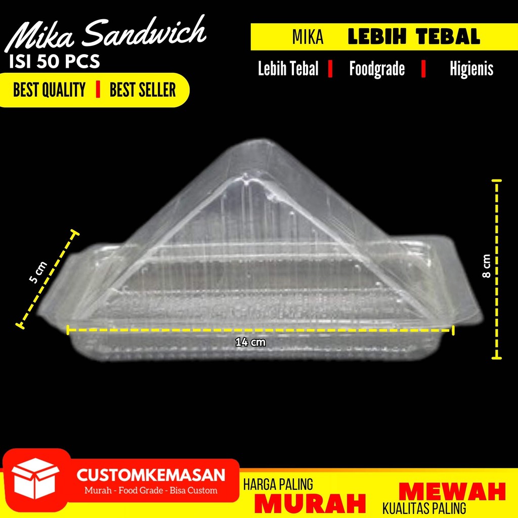 Jual Mika Sandwich Segitiga isi 50pcs / Tempat Tray Kotak Mika Sandwich ...