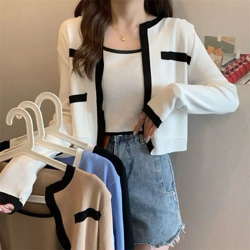 Jual COD- Setelan Cardigan Lengan Panjang SET Cardigan Plus Dalaman Tanktop Korean Style New ...