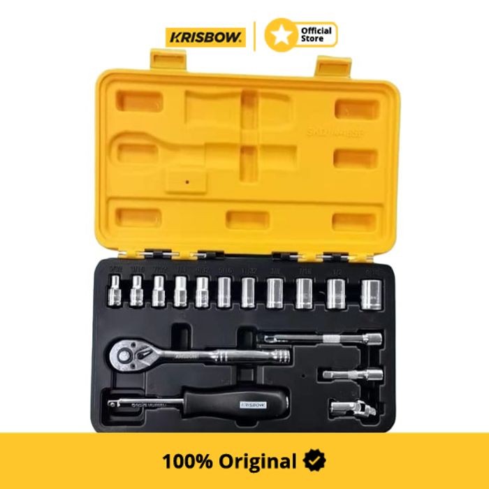 Jual Krisbow Set Kunci Socket Sq 1/4 5/32-9/16 inchi 16 Pcs | Shopee ...