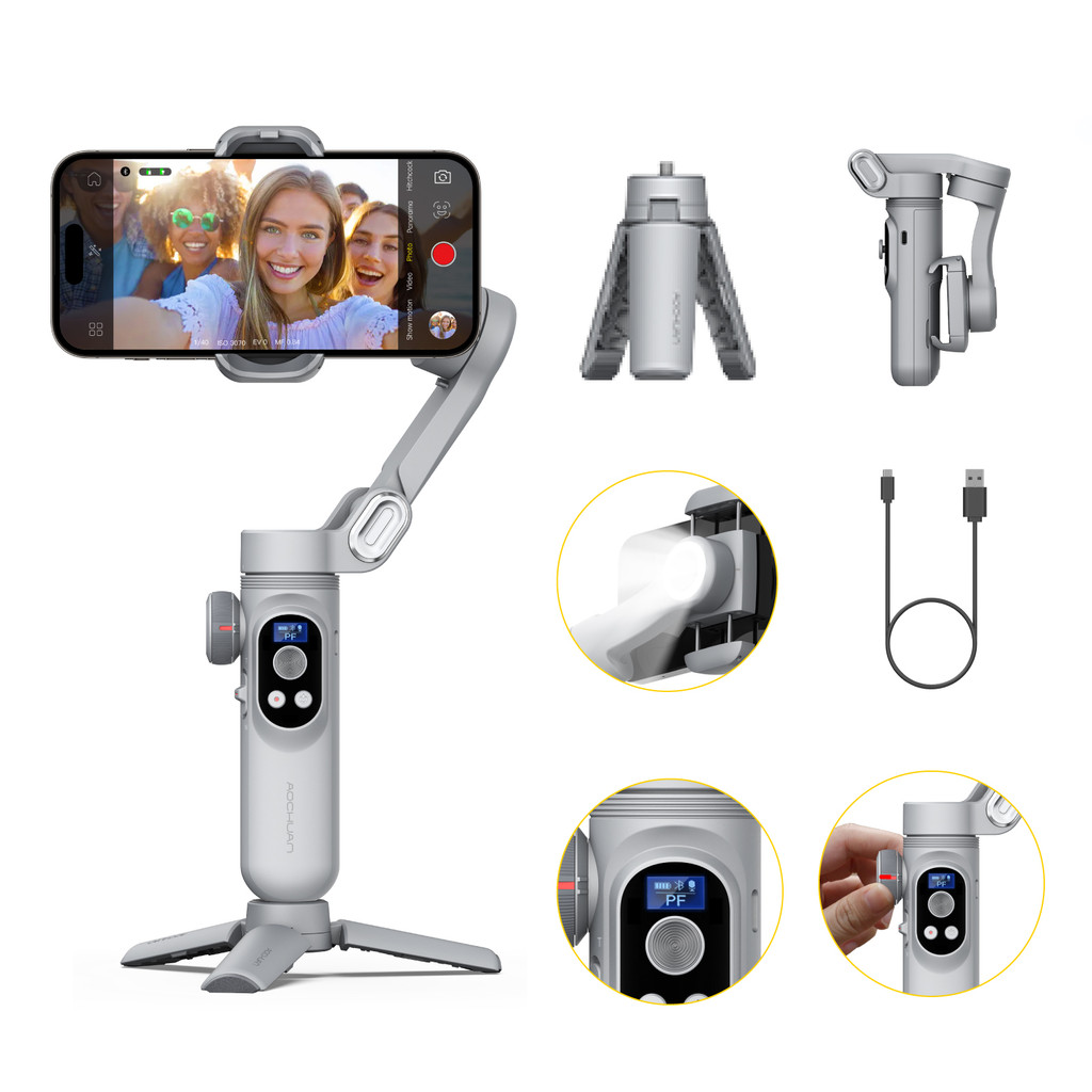 Jual Smartphone Gimbal Stabilizer OLED screen with LED lights 3-axis ...