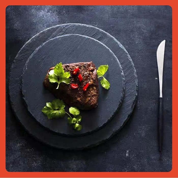 Jual Piring Makan Batu Alam Hitam – Round Black Rock Plate untuk Sushi ...