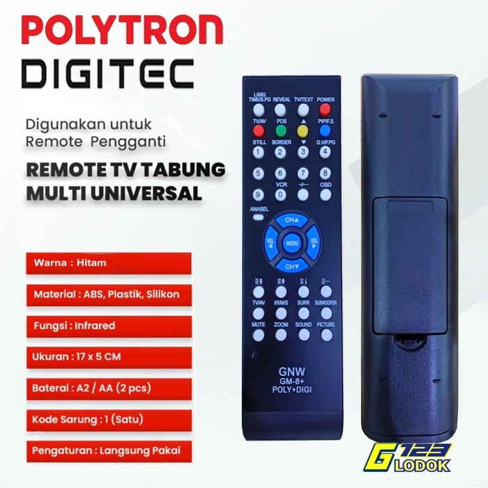 Jual Remote Remot TV Tabung Universal Multi POLYTRON DIGITEC SUMO GNW ...