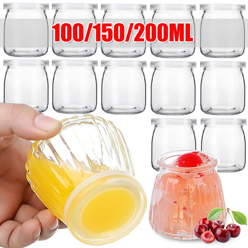 Jual 100/150/200ml Clear Glass Food Bottle with Lid Pudding Yogurt ...