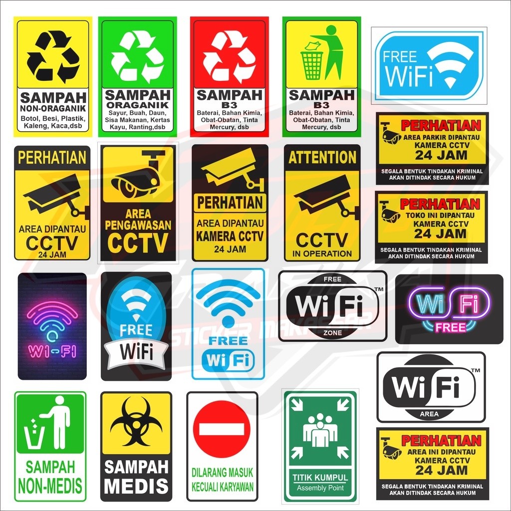 Jual Stiker Sticker Label Cctv Free Wifi Buang Sampah Titik Kumpul ...