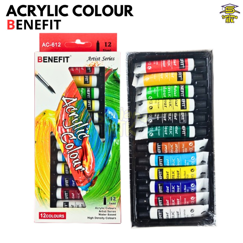 Jual Cat Acrylic Colours BENEFIT AC-612 12 Colors 12x6ml | Shopee Indonesia