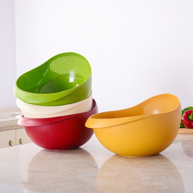 Jual Rice Sieve Plastic Colander Kitchen Drain Basket with Handles Rice ...