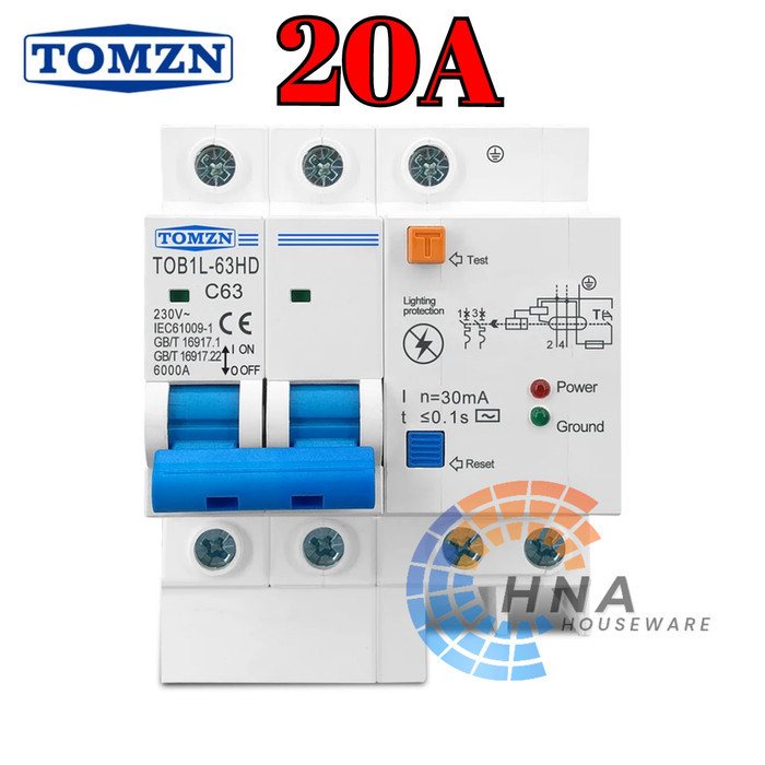 Jual JS99 RCBO + SPD 230V 16A - 63A TOMZN MCB Lightning Protection ...