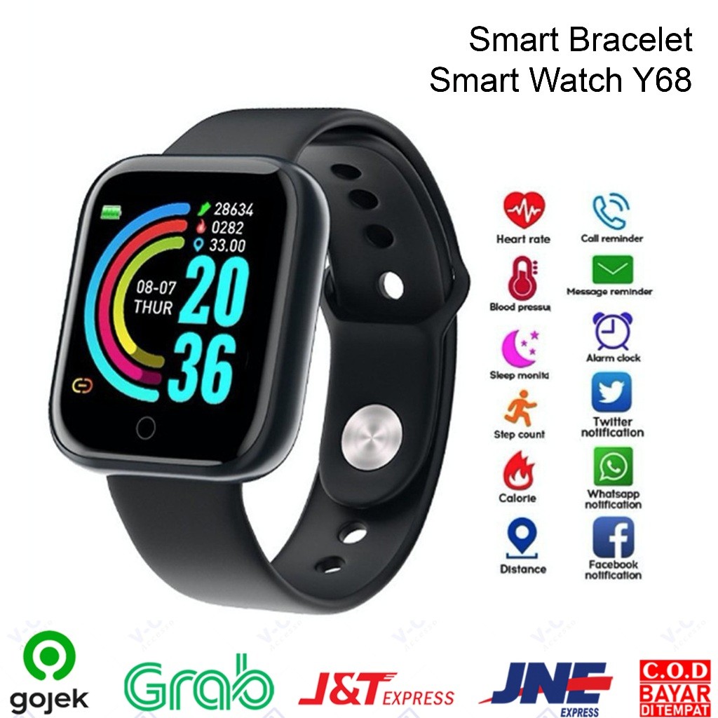 Jual Original Smartwatch Y68 Jam Tangan Pintar Smart Watch Full Screen ...