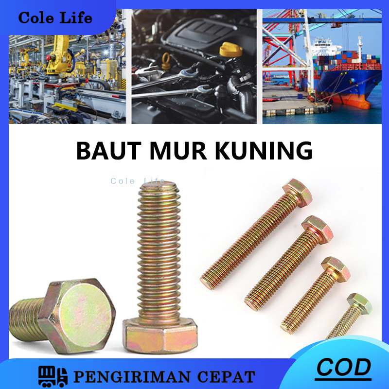 Jual [50pcs]Baut Hex/baut Mur Kuning Galvanis/Mur Kuning Galvanis Hexagon Besi Kunci Baut ...