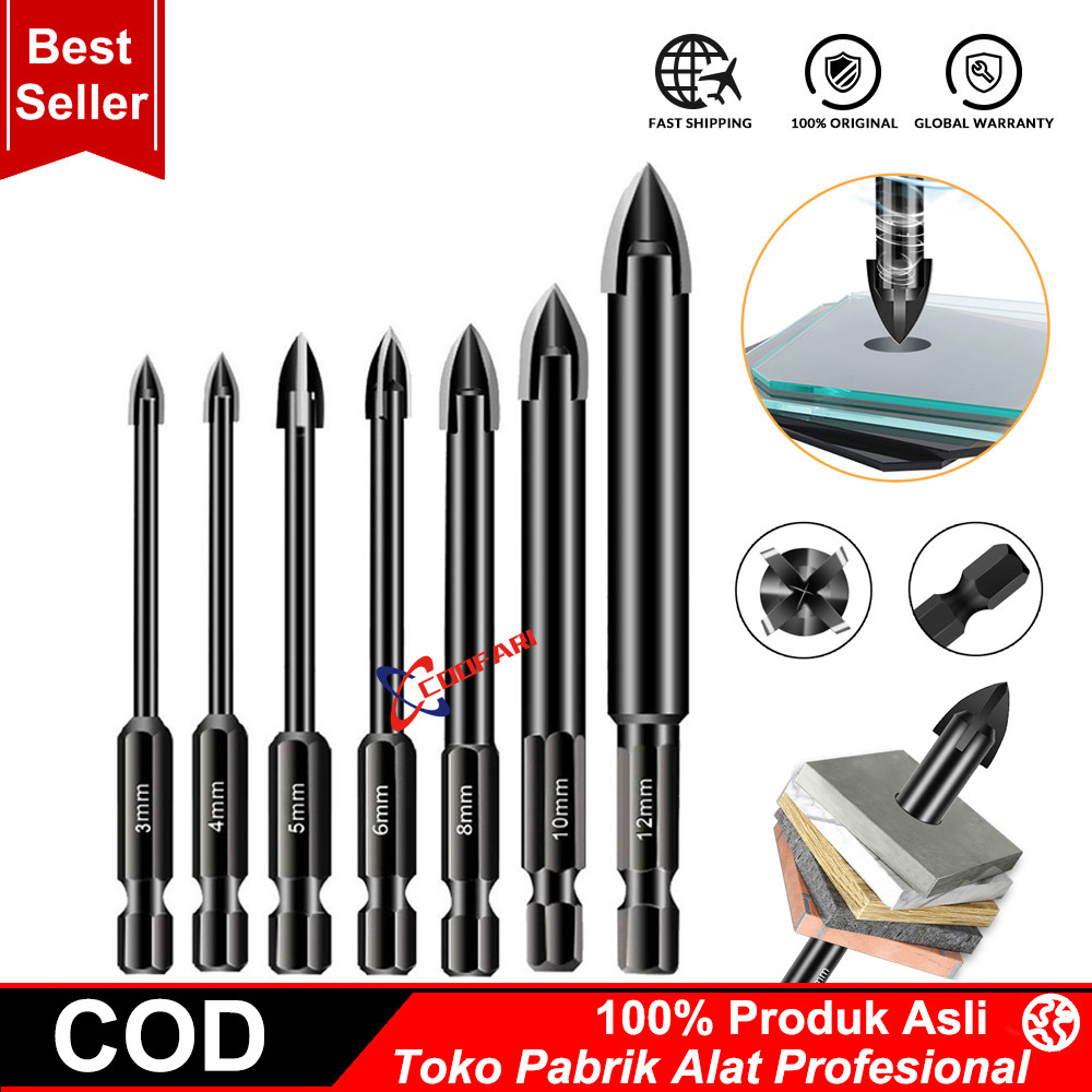 Jual Mata Bor 7pcs multifungsi black cross head Mata Bor Alloy Cross ...
