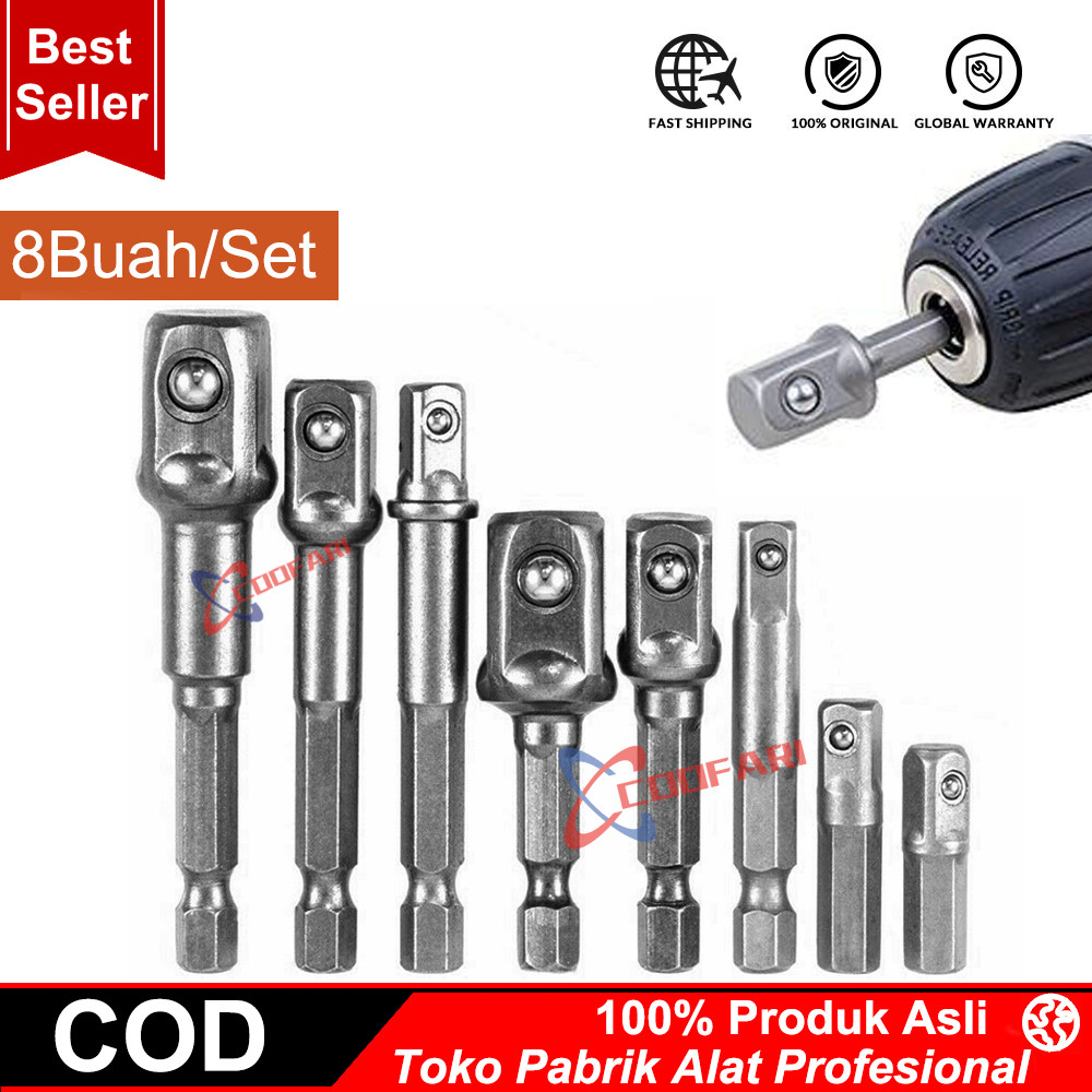 Jual 8PCS ADAPTOR KUNCI PAS ELEKTRIK ADAPTER KUNCI SOK HEX 1/4 MATA BOR ...