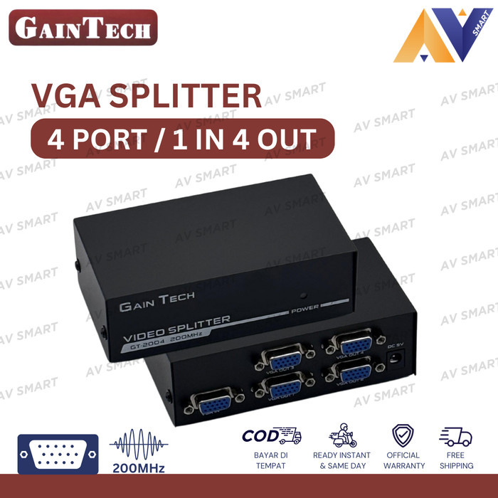 Jual GainTech VGA Splitter 4 Port 200MHz (1 In 4 Out) | Shopee Indonesia