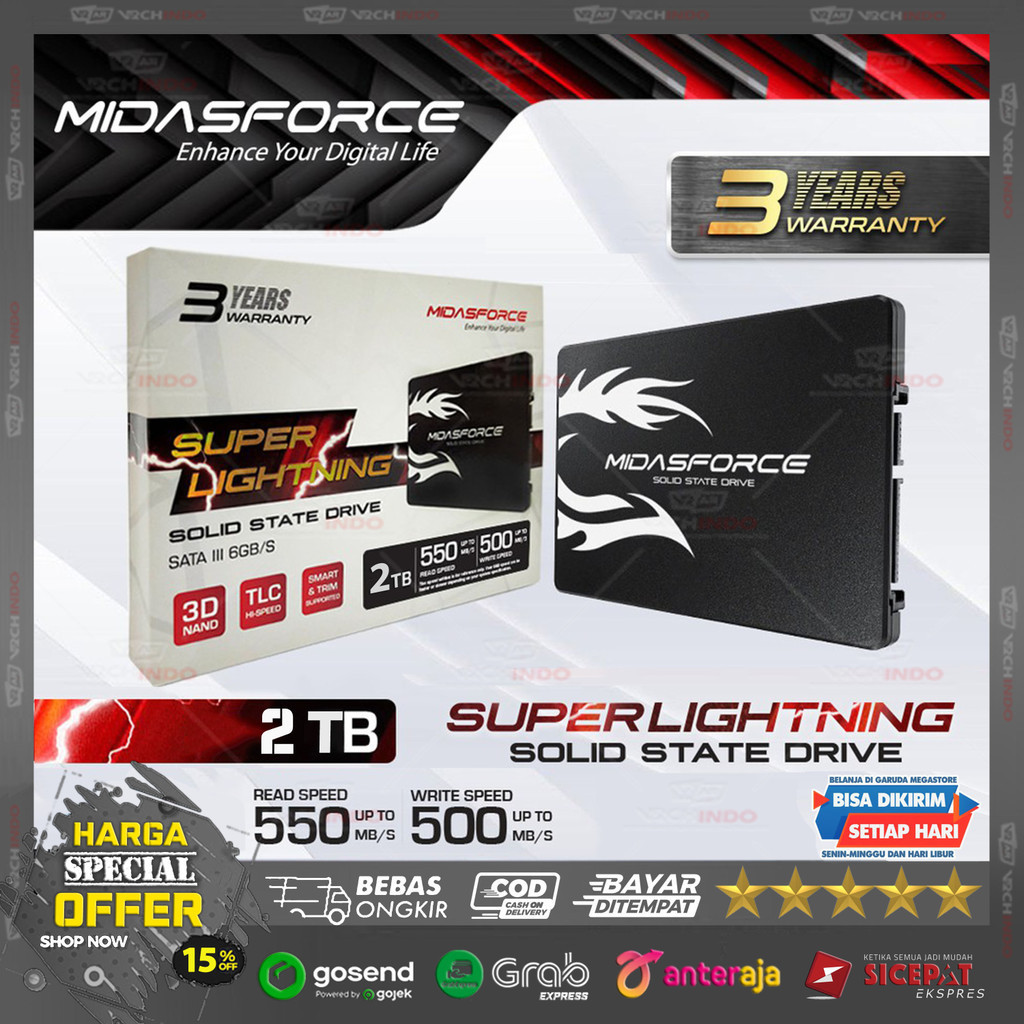 Jual SSD SATA 3 6GB/s Midas Force Super Lightning Series Gaming Garansi ...