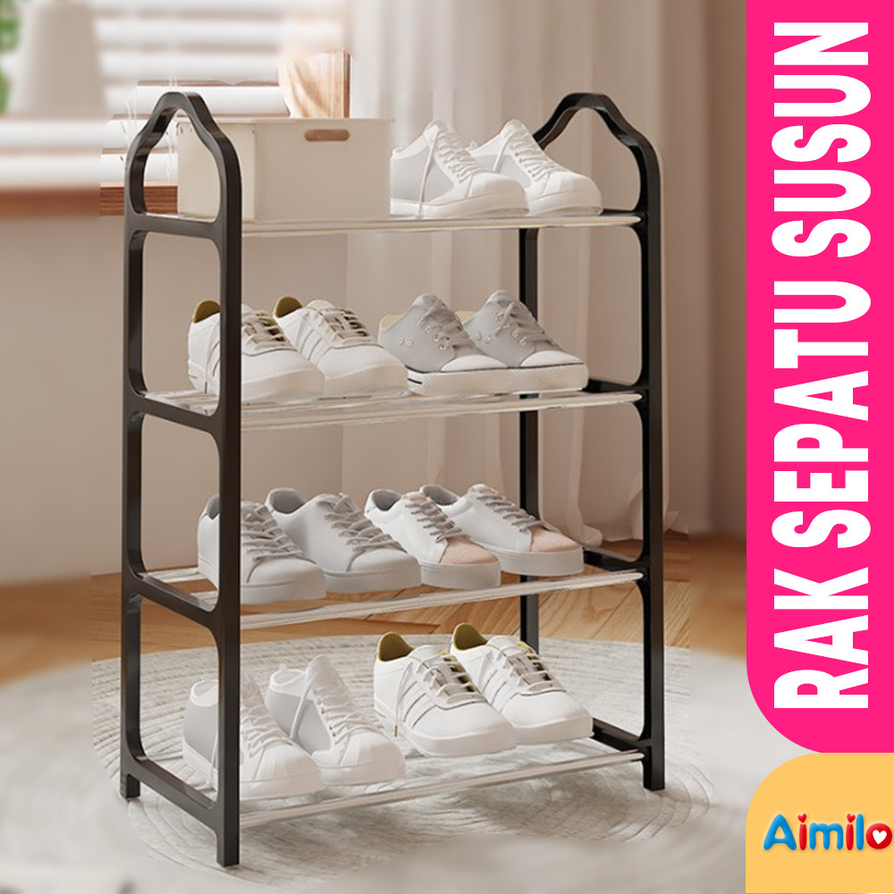 Jual Rak Sepatu Susun Estetik - Rak Sandal Minimalis HITAM PUTIH - Rak ...