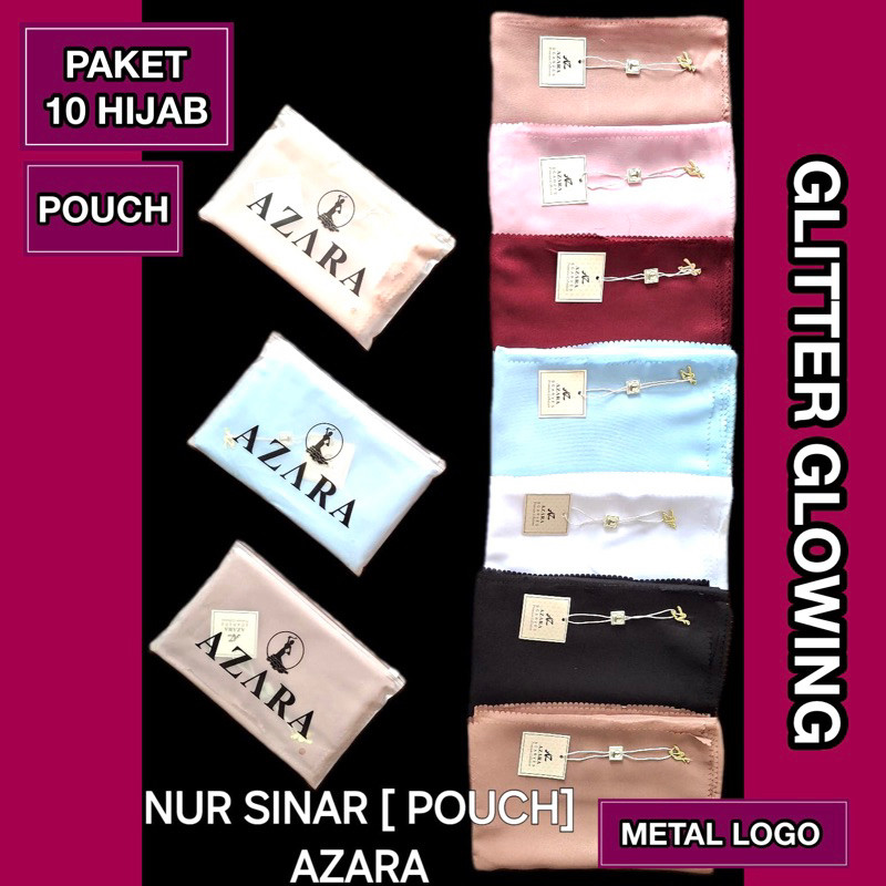 Jual 10 HIJAB NUR SINAR POLOS PLAT LOGO POUCH SINAR GLAMOR GLITTER TEPI ...