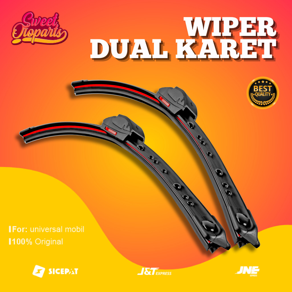 Jual 1 SET (2 PCS) Wiper Dual Blade Frameless Universal / Model Karet Ganda Double Karet Untuk ...