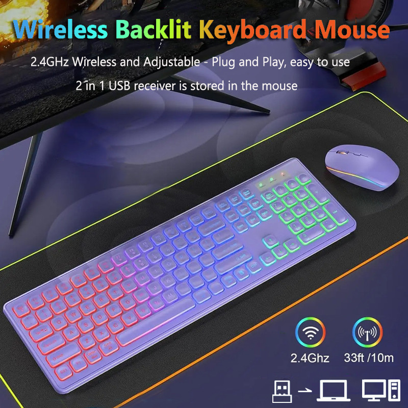 Jual Rechargeable Wireless Keyboard Mouse Combo 2.4G USB RGB Backlight ...