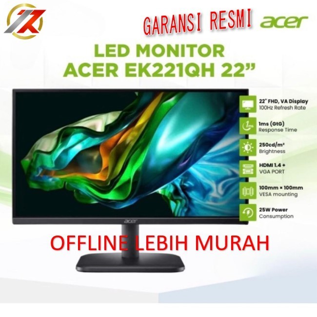 Jual ACER EK221Q-H EK221QH 22 Inch VA 1080p FHD 100Hz VGA HDMI | Shopee ...