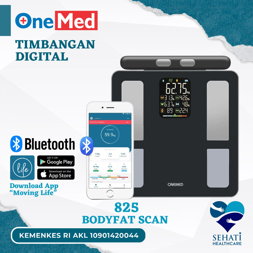 Jual Onemed Timbangan Digital 825 BMI Android iOS Berat Badan Kadar ...
