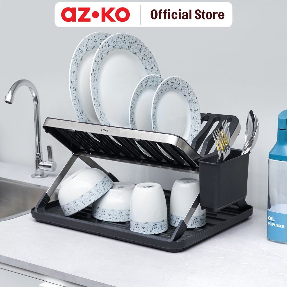 Jual AZKO Stora Tinsel Rak Piring 2 Tingkat Foldable - Hitam Dish Rack ...