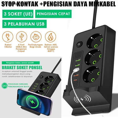 Jual 2500W Power Socket Wireless Charging Stop Kontak USB Type-C Pengisian Daya Nirkabel 2M ...