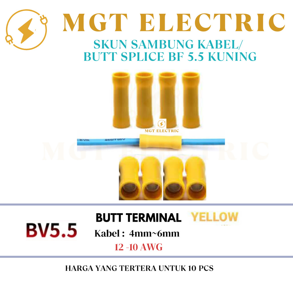Jual Skun Sambung Kabel Kuning BF 5,5 / Butt Splice Cable Yellow BF 5.5 ...