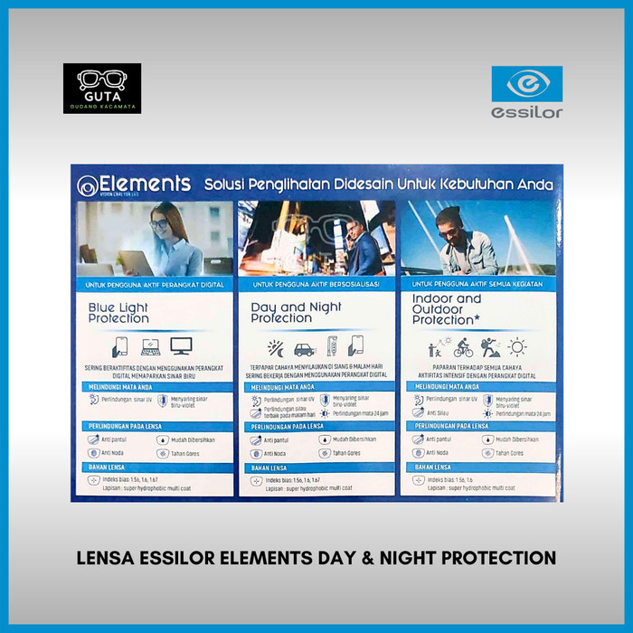 Jual Lensa Kacamata Essilor Elements Day and Night Protection Original ...